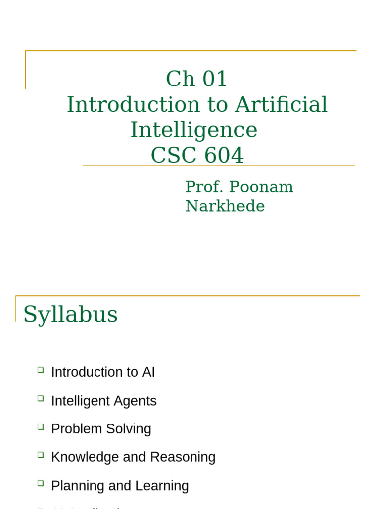 Ch 01-Introduction to AI | PDF | Artificial Intelligence | Intelligence (AI) & Semantics