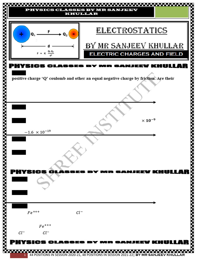 Electric CH and Field Worksheet Shree | PDF | Force | Electric Field