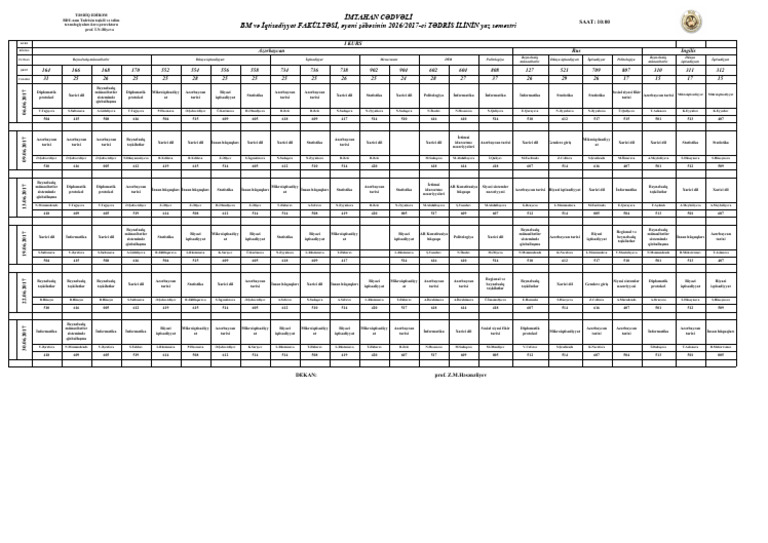 Cedvel 2016-2017 1 Kurs Yaz Imtahan | PDF