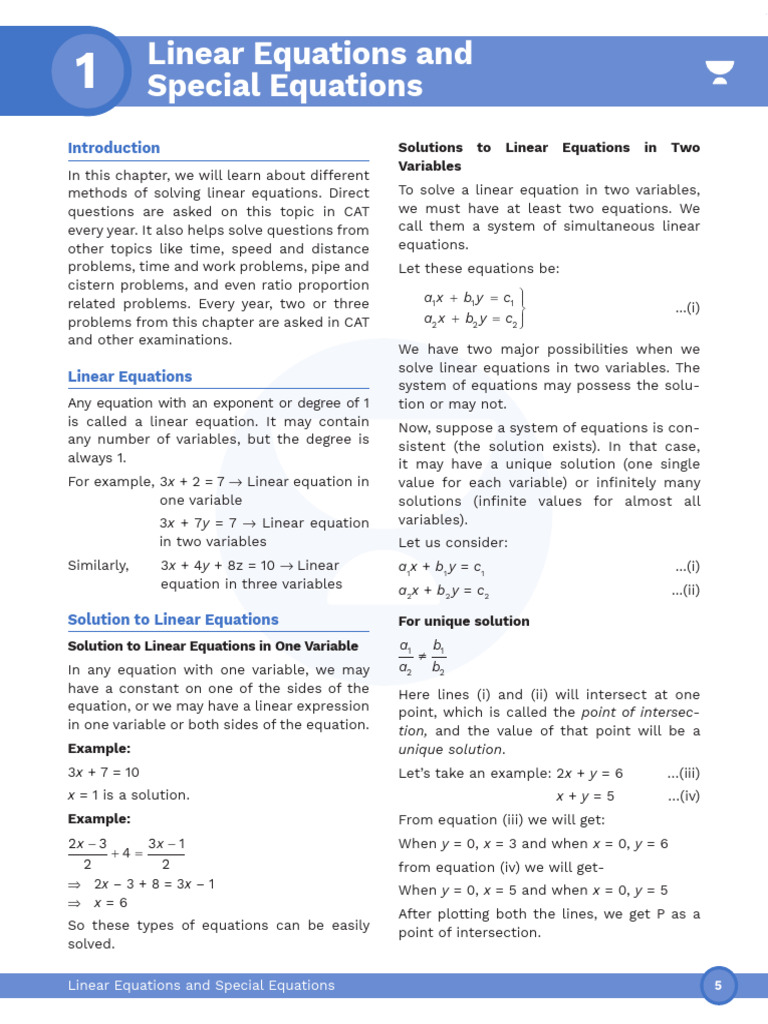 Linear Equations and Special Equations | PDF | Equations | System Of ...