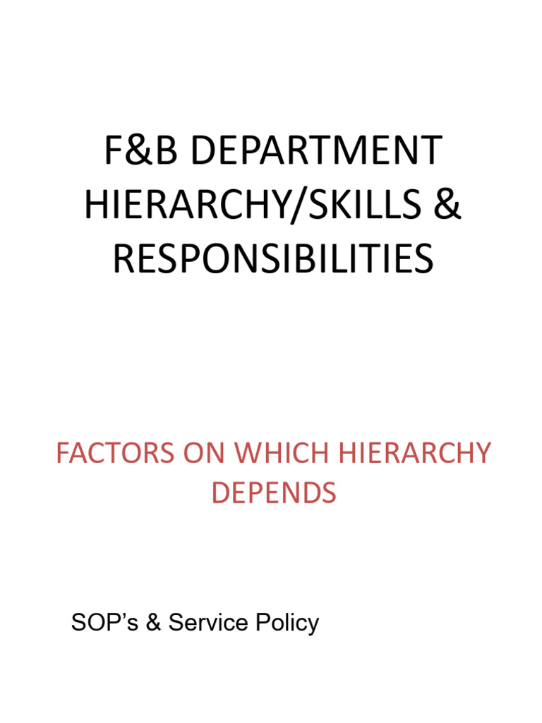 F&B Department Hierarchy and Roles | PDF | Waiting Staff | Foodservice