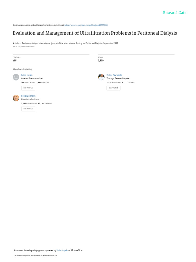 Evaluation_and_Management_of_Ultrafiltration_Probl | PDF | Clinical Medicine | Medical Specialties
