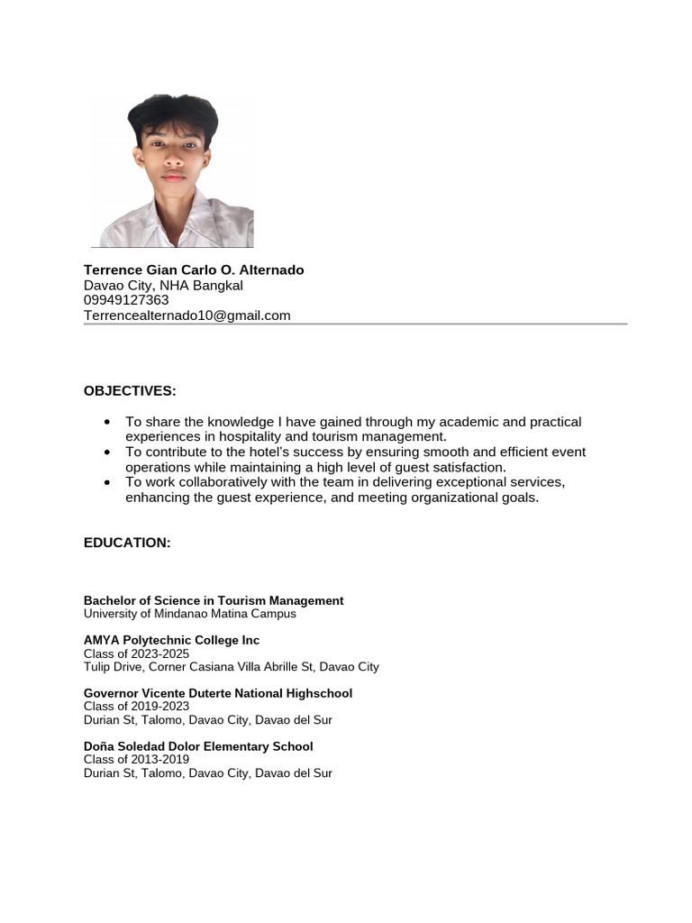 Front Desk Position Application - Terrence Alternado | PDF