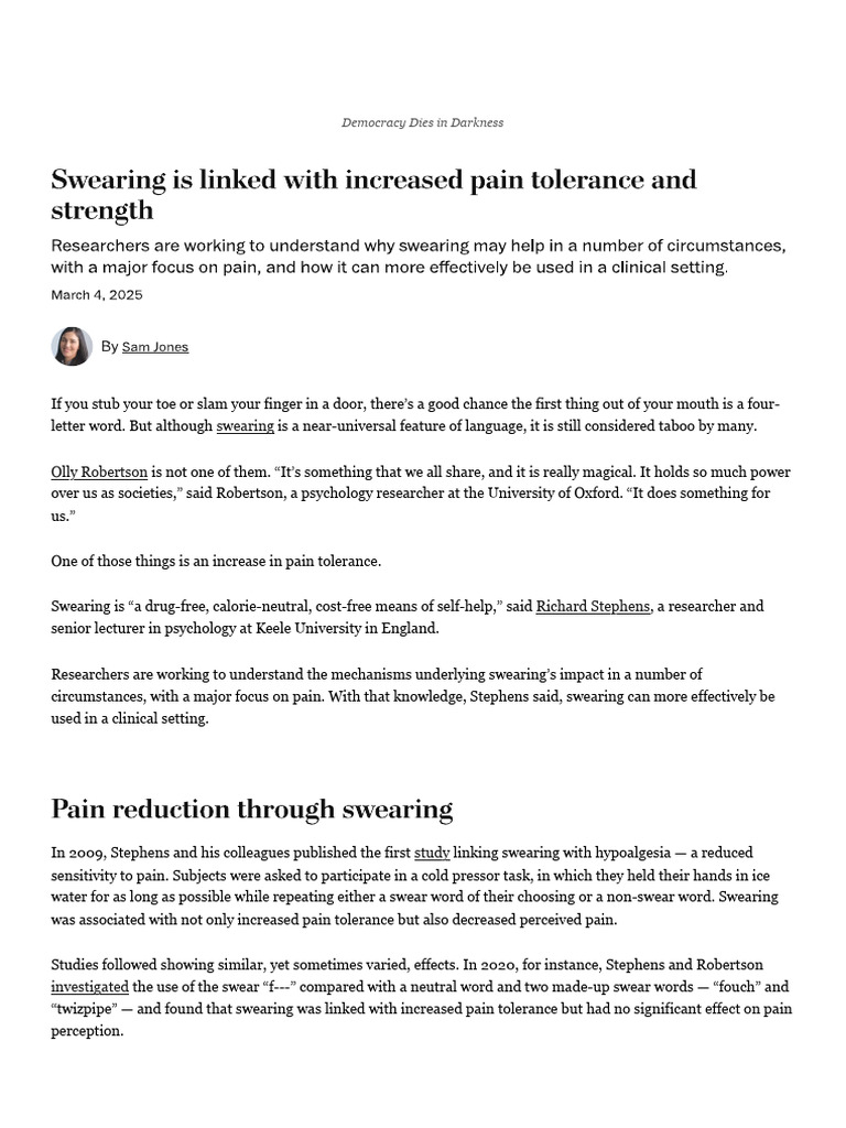 Swearing Is Linked With Increased Pain ... Nce and Strength - The ...