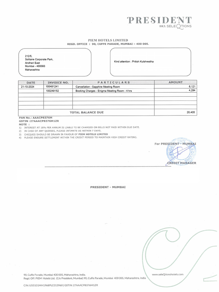 President Invoice | PDF