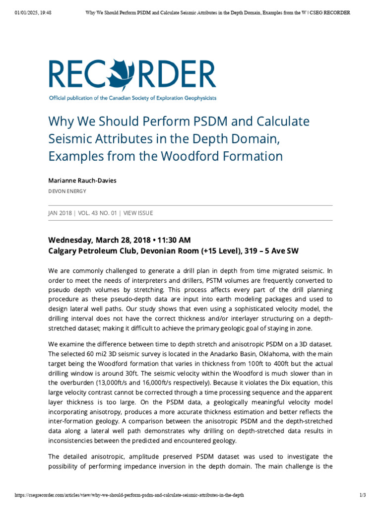 Why We Should Perform PSDM and Calculate Seismic Attributes in The ...