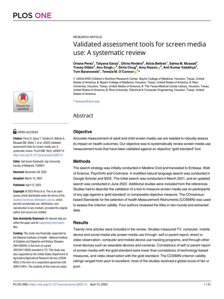 Validated Tools for Measuring Screen Use | PDF | Systematic Review ...