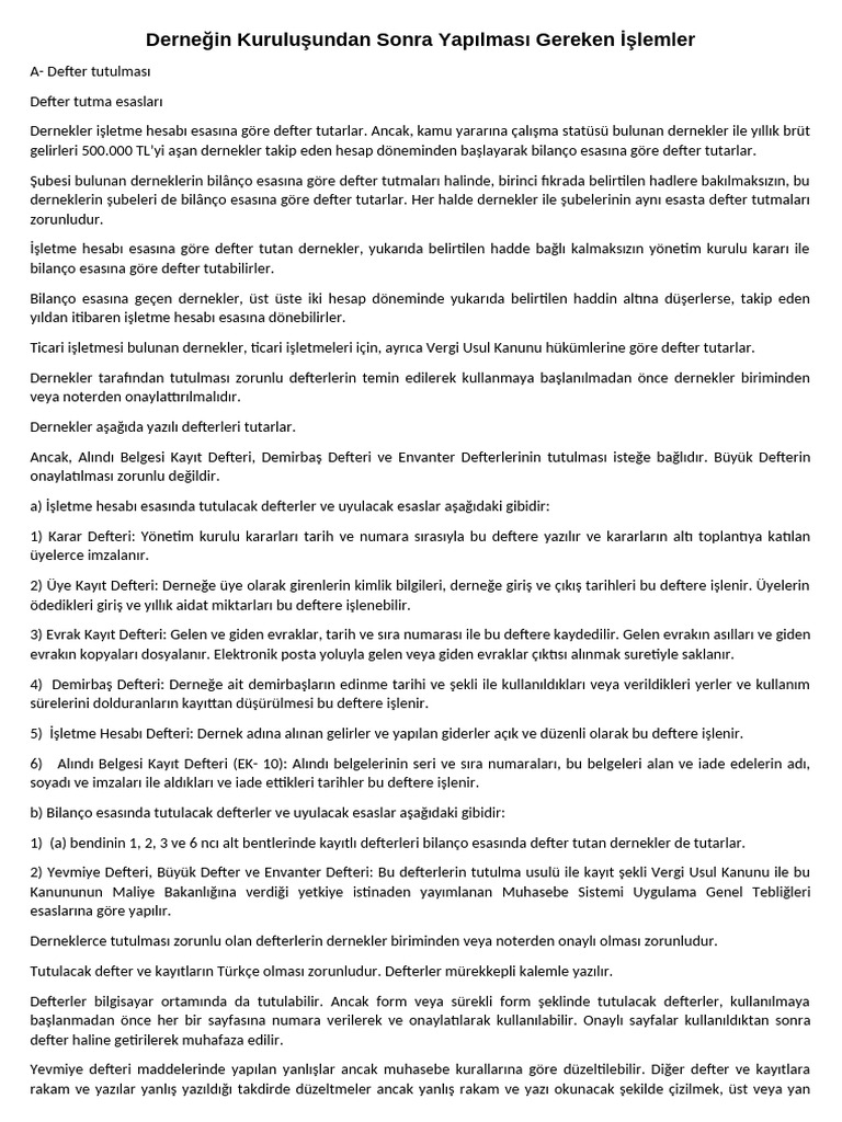 Dernek Kurulduktan Sonra Yapılacak Işler | PDF
