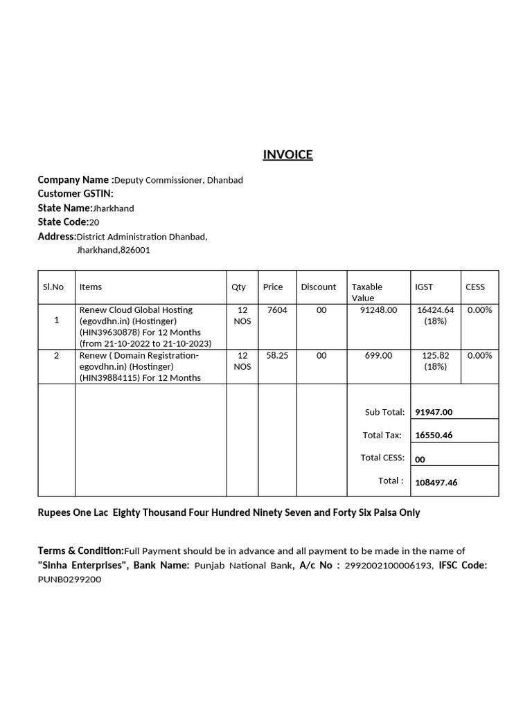 Hostinger Payment Format | PDF