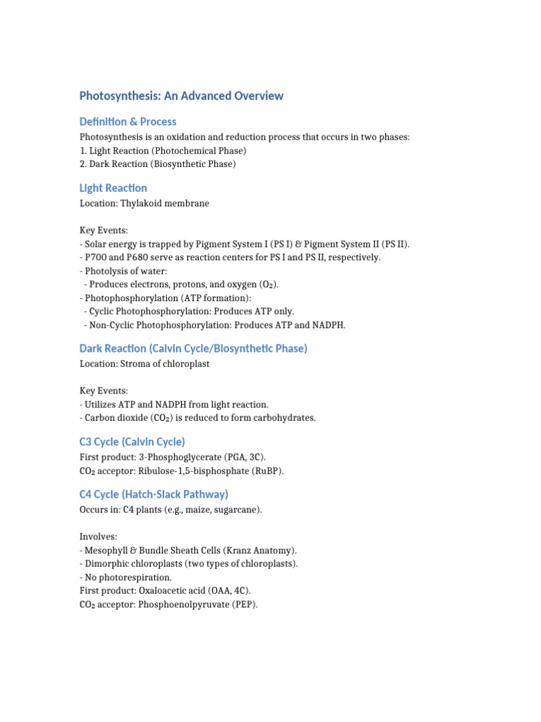 photosynthesis_notes | PDF | Photosynthesis | Metabolism