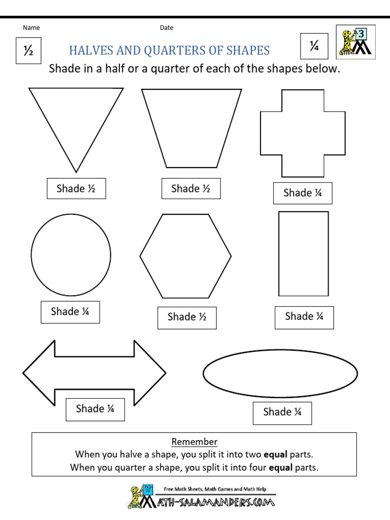 Halves and Quarters of Shapes | PDF