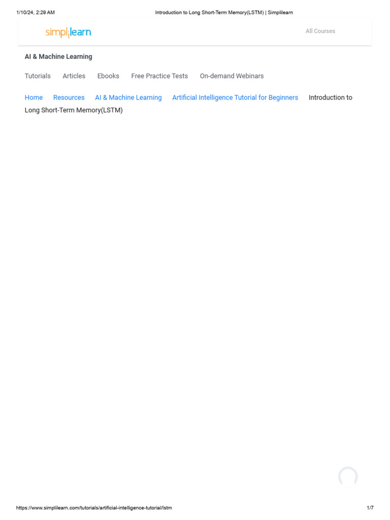 Introduction To Long Short-Term Memory (LSTM) - Simplilearn | PDF | Artificial Intelligence ...