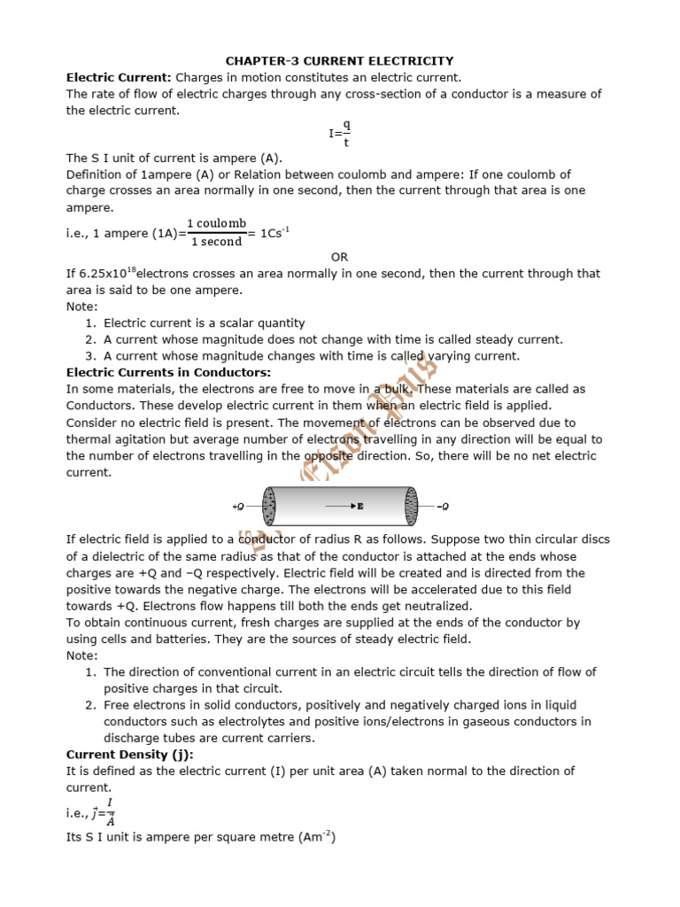 Chapter 3 Current Electricity | PDF | Electrical Resistivity And Conductivity | Electric Current