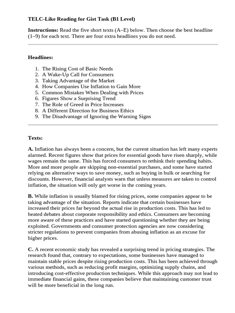telc reading pt1 | PDF | Pricing | Inflation