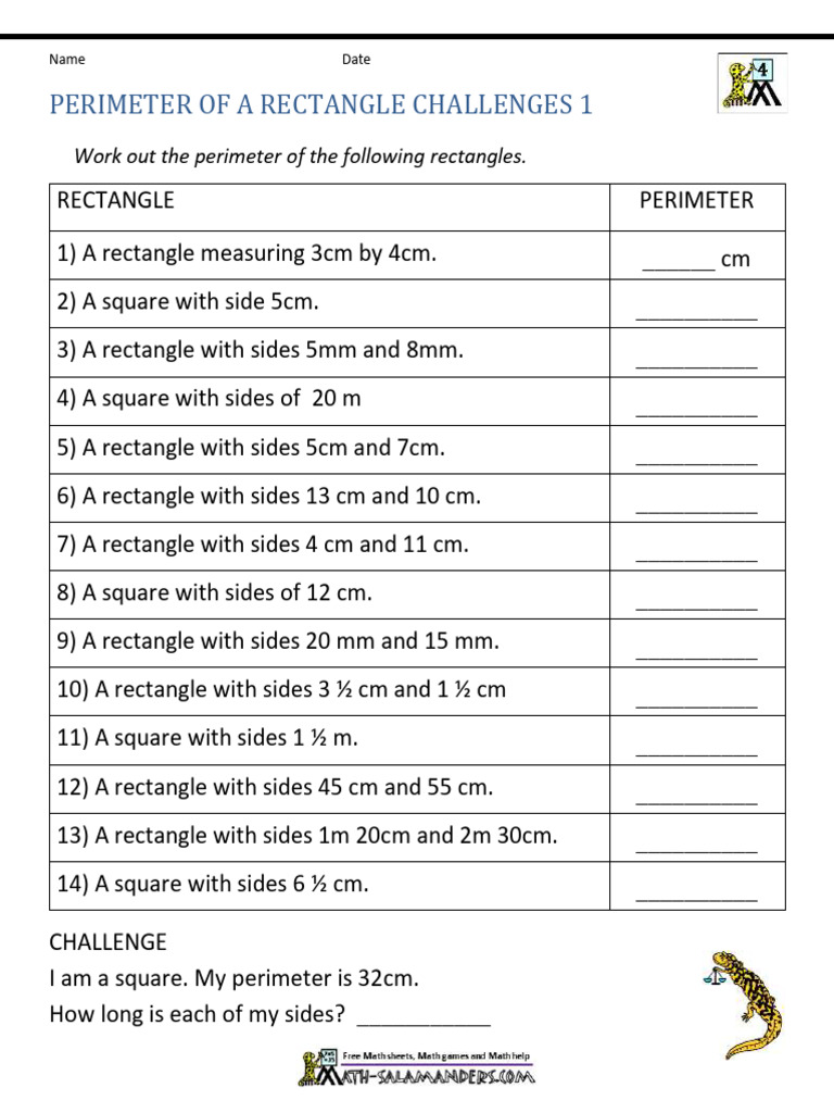 Perimeter of A Rectangle Challenges 1 | PDF