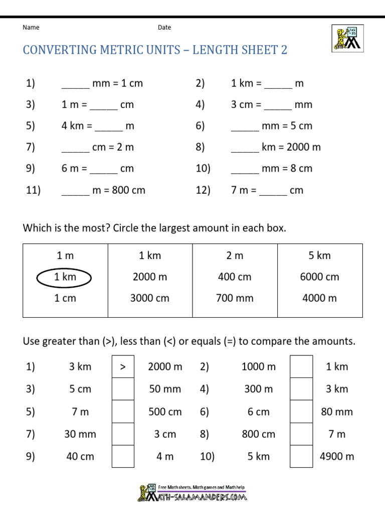 Converting Metric Length Units Worksheet | PDF