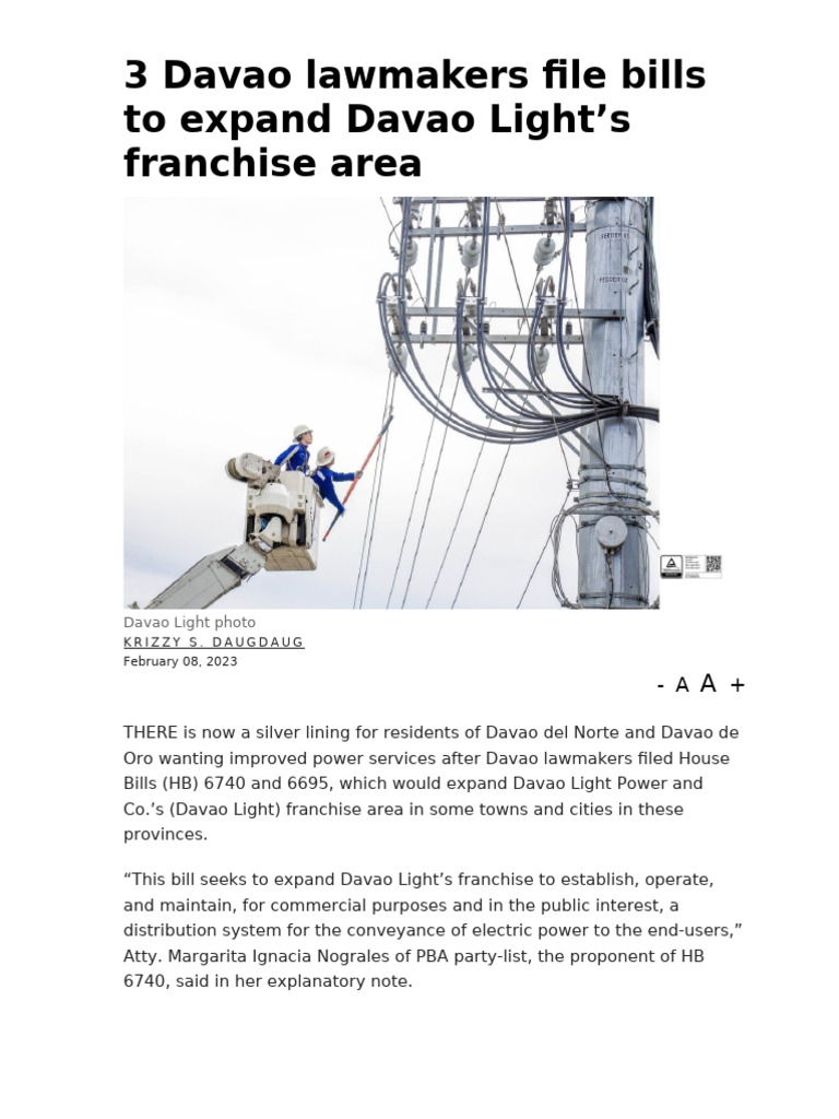 3 Davao Lawmakers File Bills To Expand Davao Light | PDF | Government