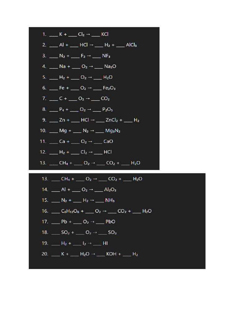Balancing Equations PDF Worksheet | PDF