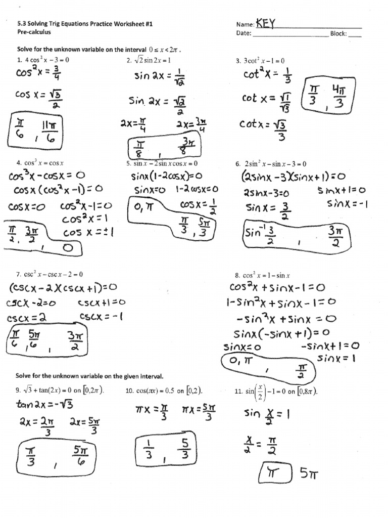17.6 Solving Trig Eqs HW 2 2017 Key | PDF