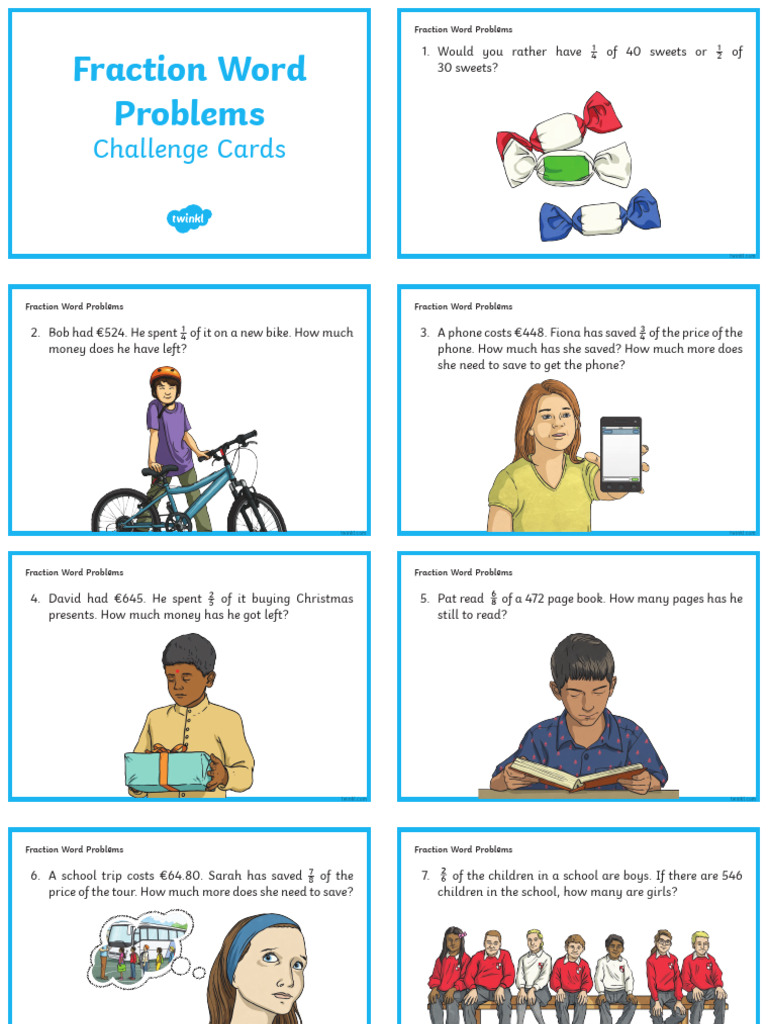 roi2-m-115-fractions-word-problem-challenge-cards-english_ver_1 | PDF | Mathematics | Arithmetic