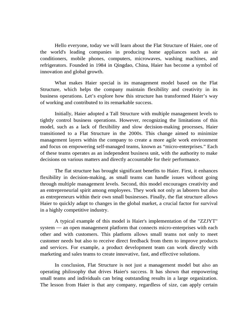 The Flat Structure of Haier GROUP 8 | PDF | Economies | Business