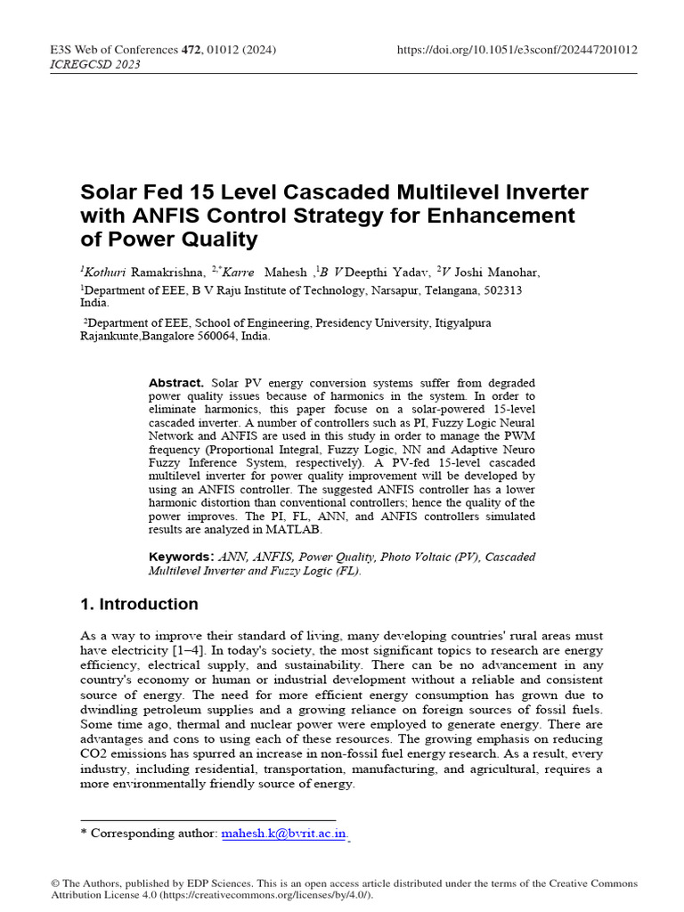 P Solar Fed 15 Level Cascaded Multilevel Inverter Wi | PDF | Power Inverter | Energy Development