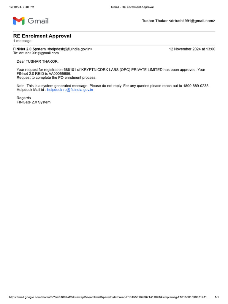 Gmail - RE Enrolment Approval | PDF