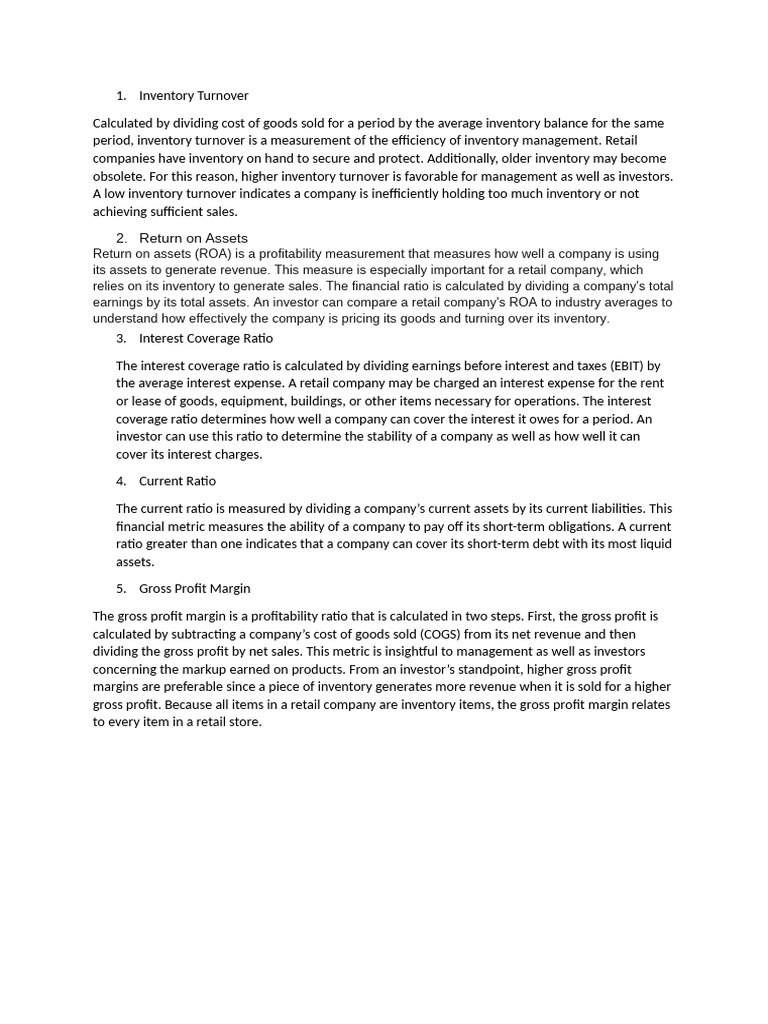 Retail Industry Financial Ratios Explained | PDF | Gross Margin | Inventory