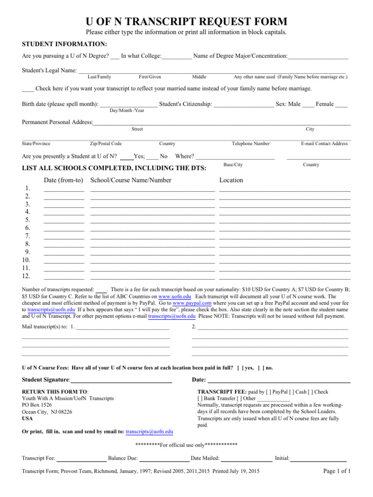 8.13 U of N Transcript Request Form2 | PDF | Pay Pal