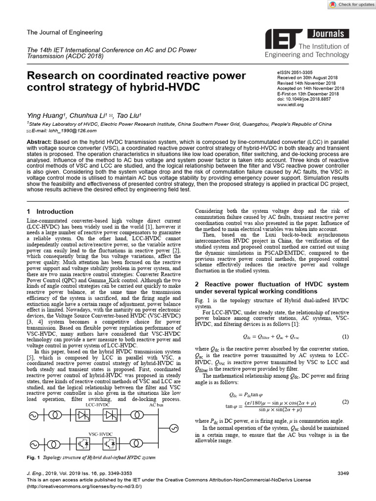 Coordinated Reactive Power Control in Hybrid HVDC | PDF | High Voltage ...