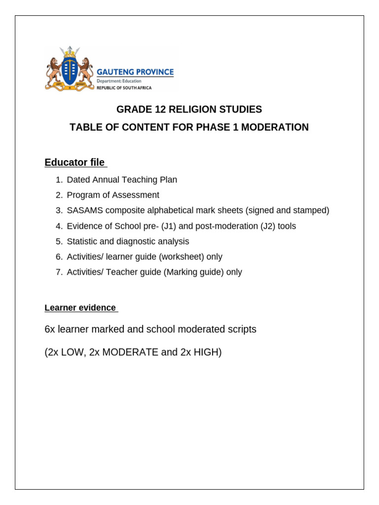 Grade 12 RS Educator Index Page - 2025 | PDF