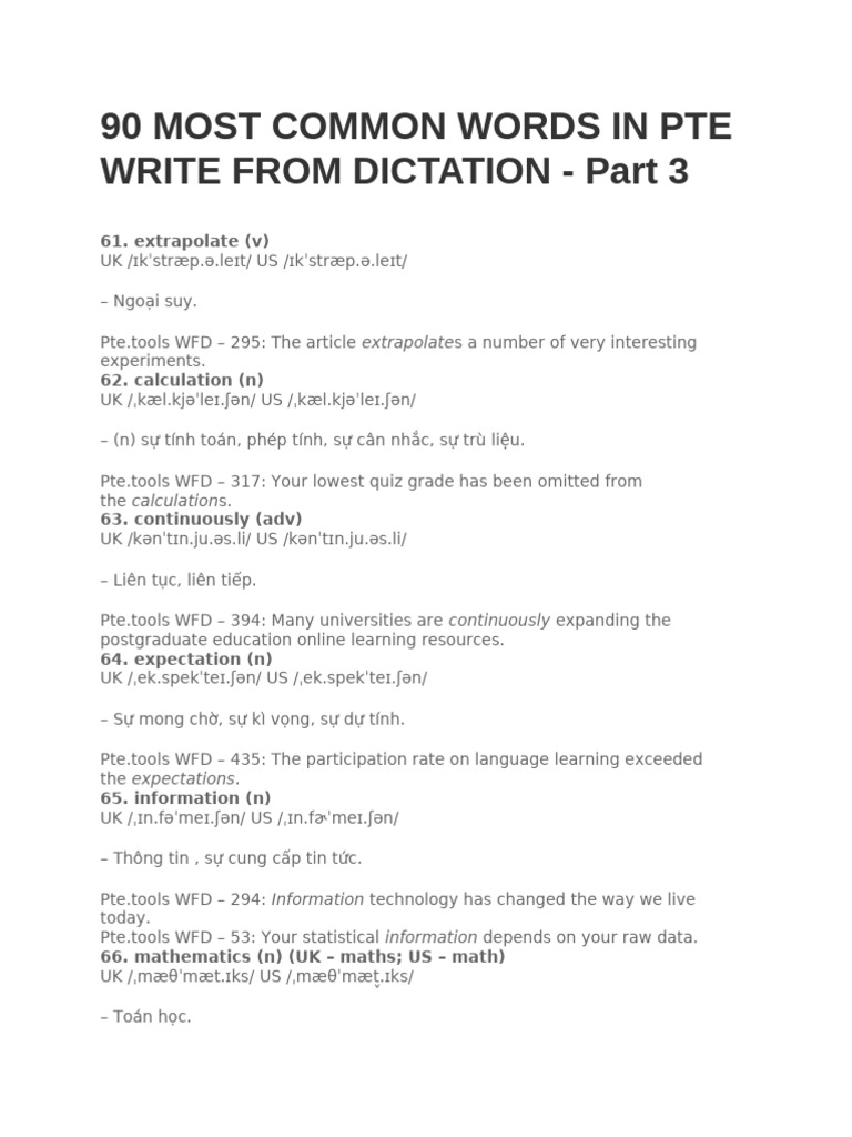 90 MOST COMMON WORDS IN PTE WRITE FROM DICTATION PART 3 | PDF | Science