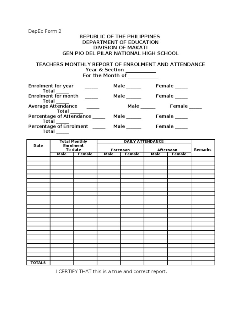 DepEd Form 2 | PDF