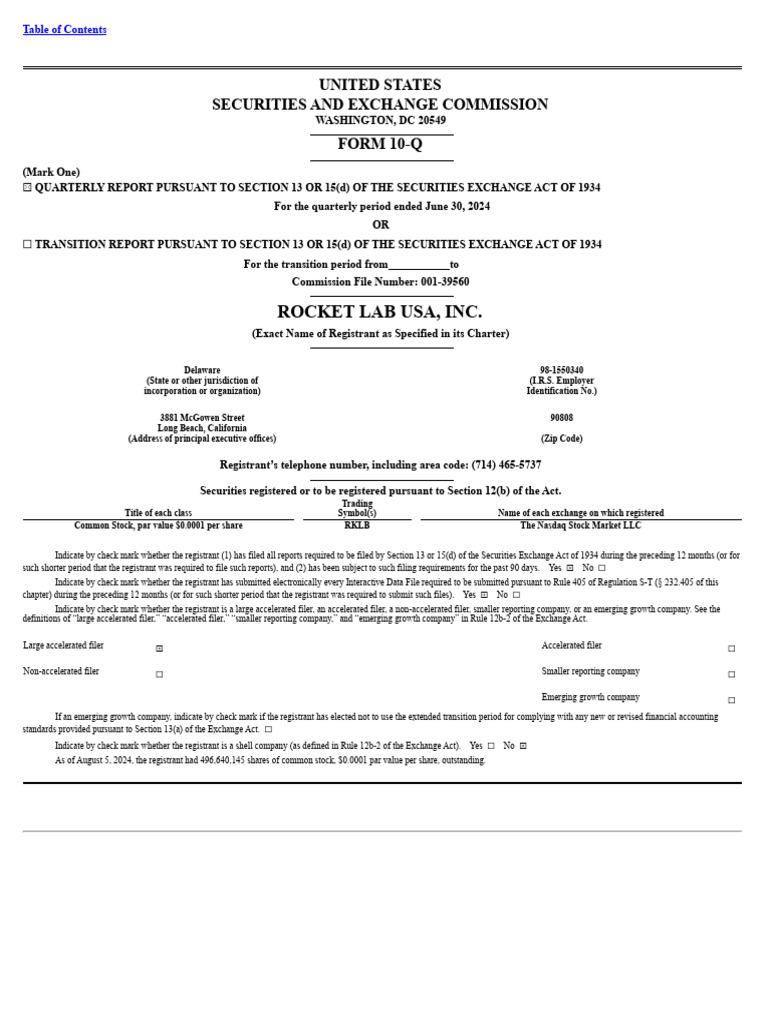 Rocket Lab Usa, Inc.: United States Securities and Exchange Commission ...