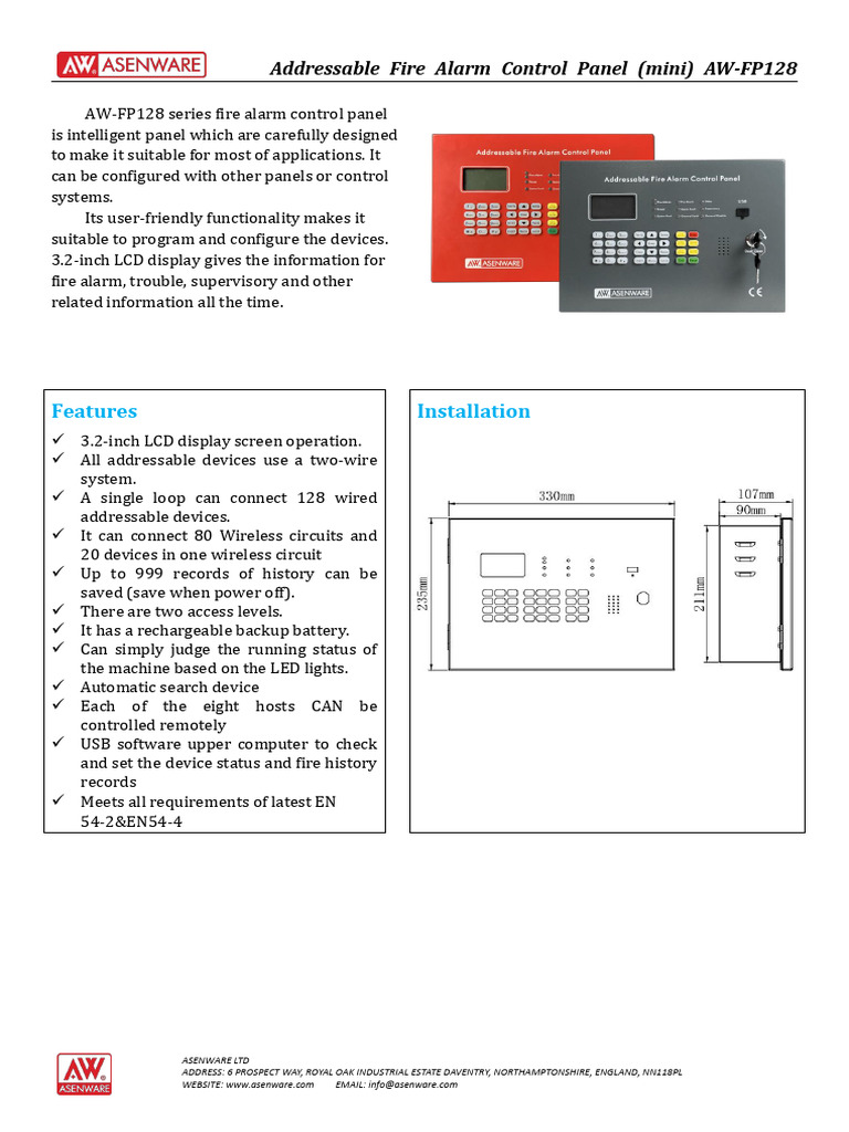 AW-FP128-Addressable Fire Alarm Control Panel (Mini) Datasheet-20221205 ...