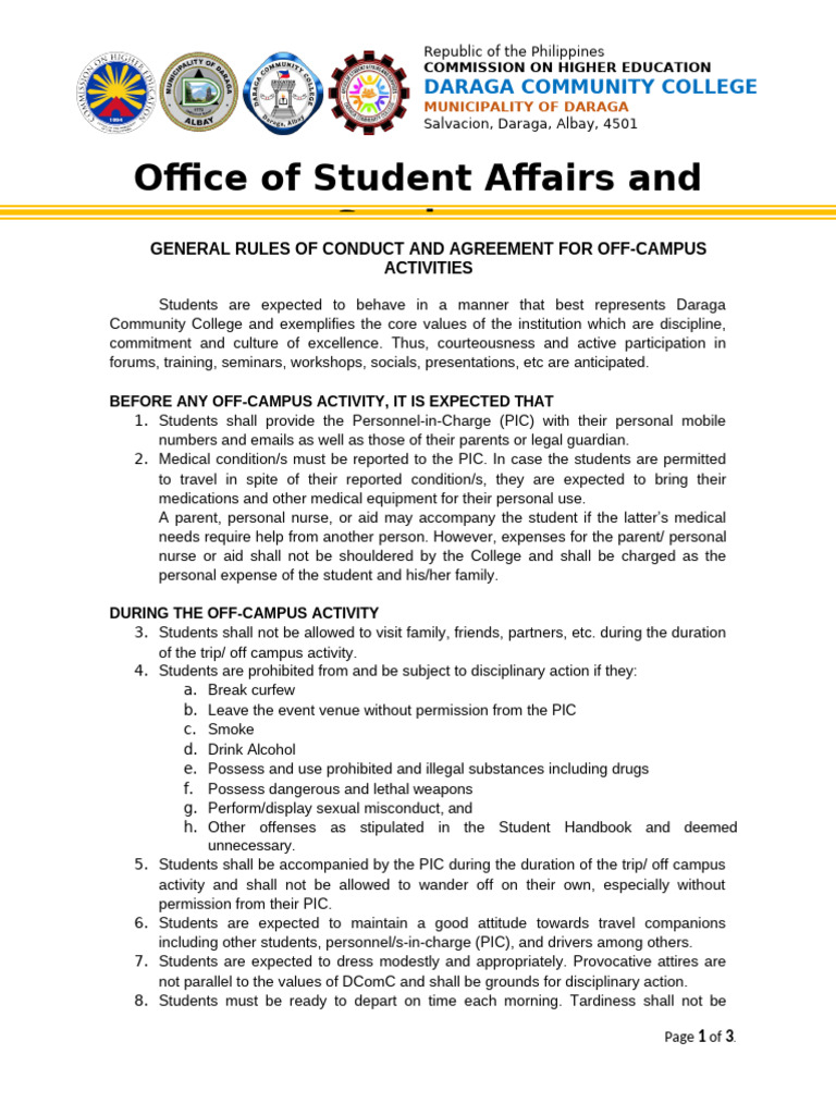 Off-Campus Conduct Rules for Students | PDF | Justice | Crime & Violence