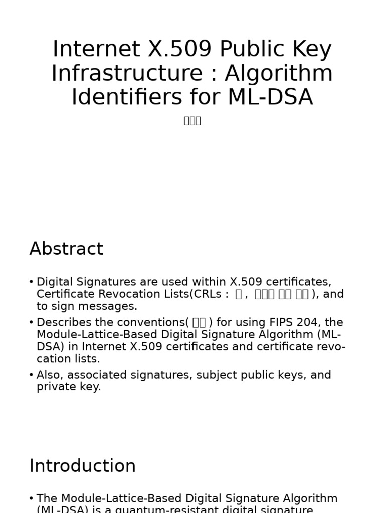 Internet X.509 Public Key Infrastructure - Algorithm Identifiers For ML ...
