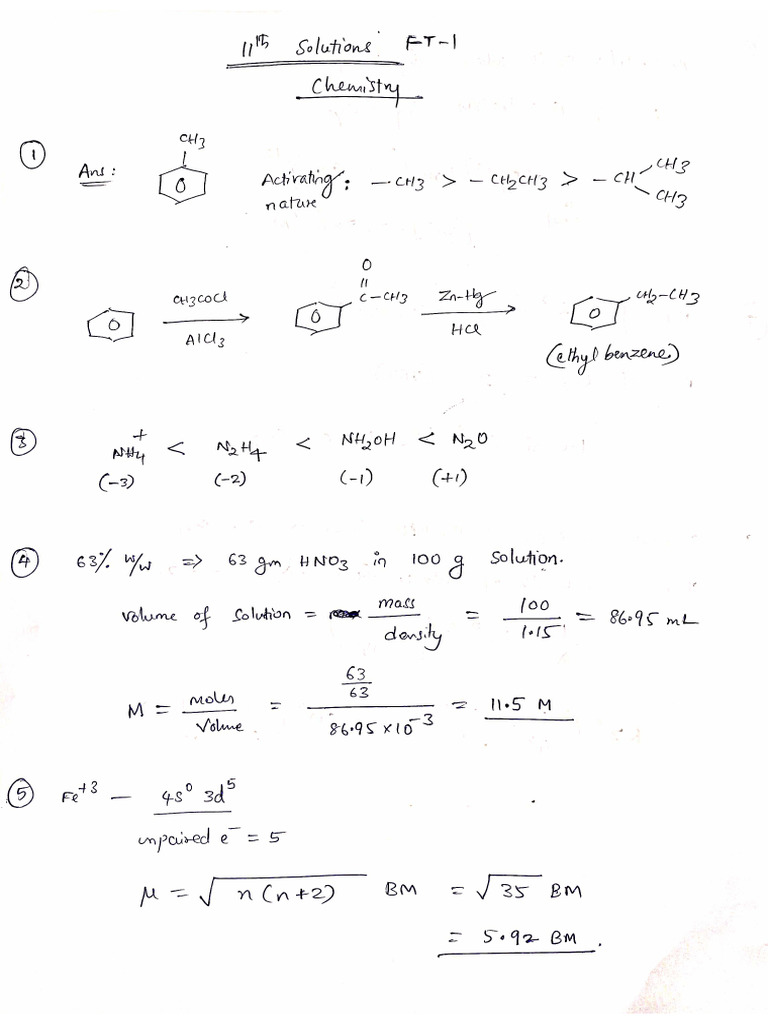 CHEM Sol. - XI-FT-1 - 02.03.2025 | PDF