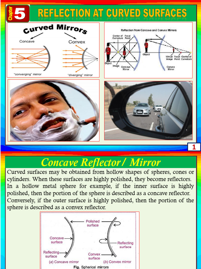 Reflection at Curved Surfaces | PDF | Mirror | Glass Engineering And Science
