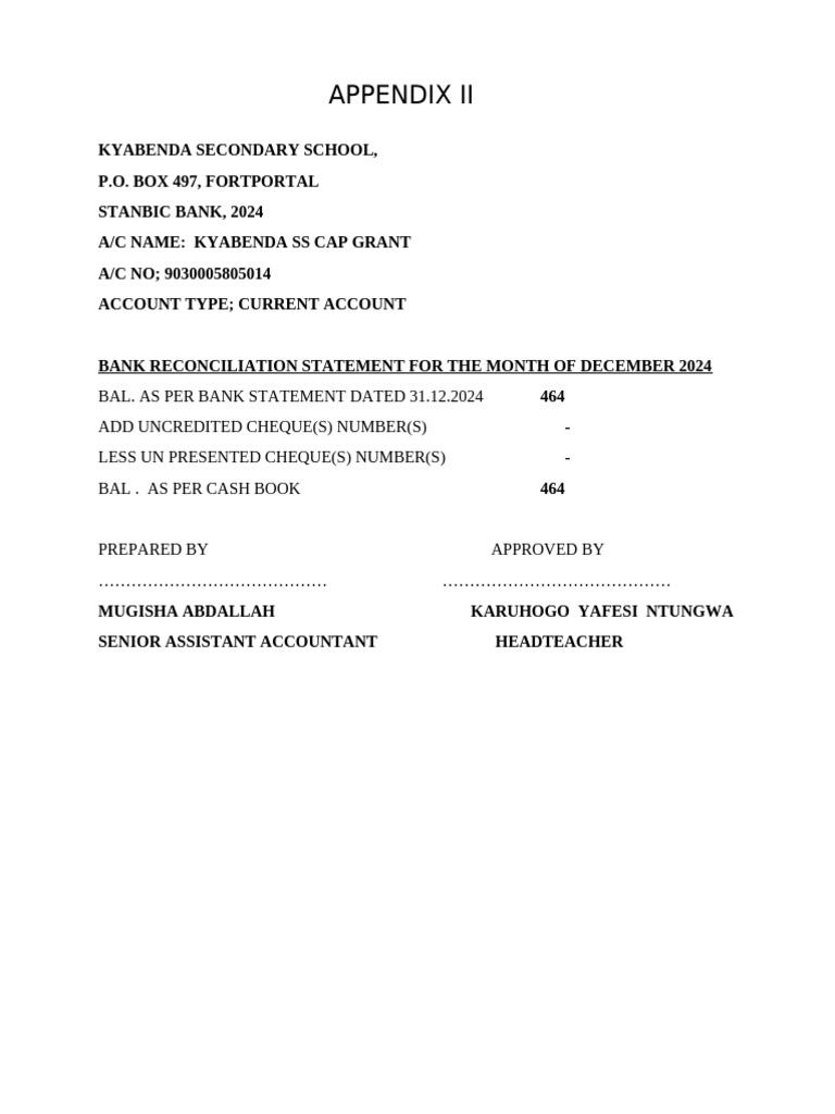 Bank Reconciliation Audit 2024 | PDF