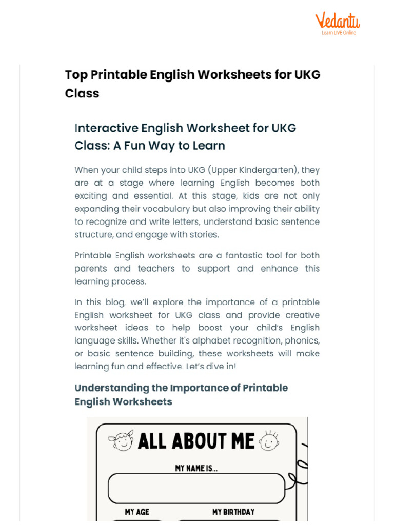Top Printable English Worksheets For UKG Class | PDF