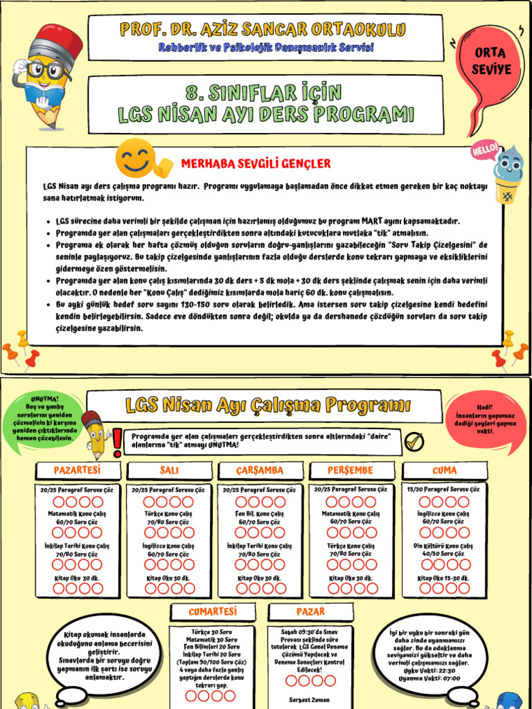 LGS Ders Calisma Programi Nisan | PDF