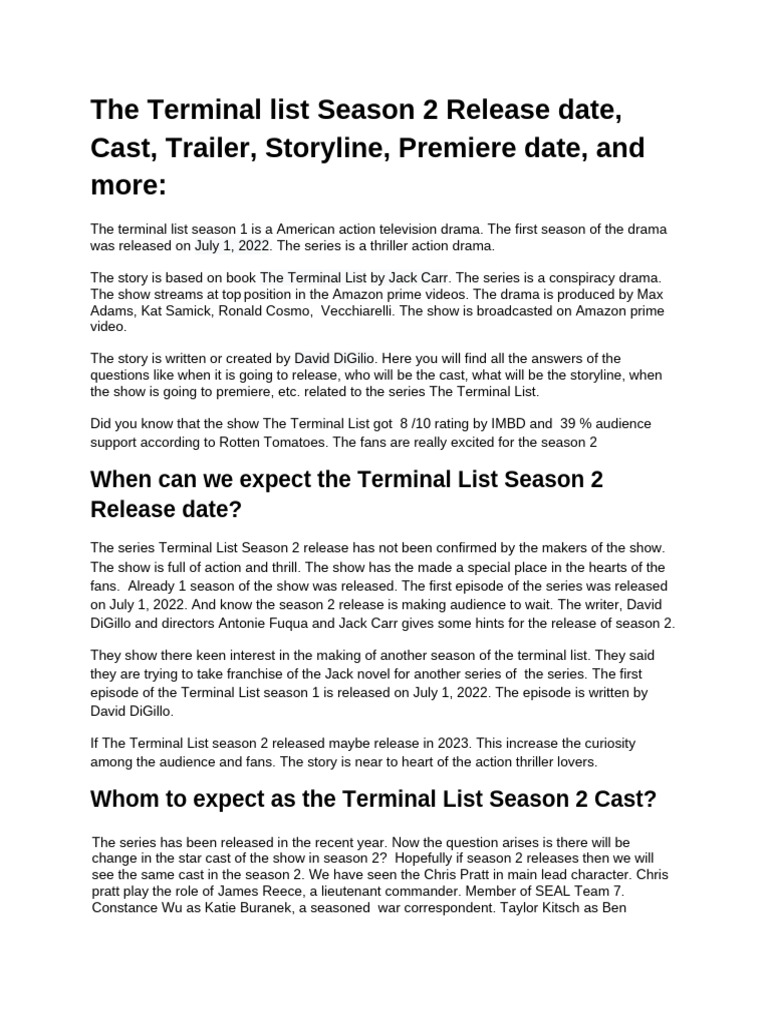 The Terminal List Season 2 Release Date | PDF | Drama Television Series ...