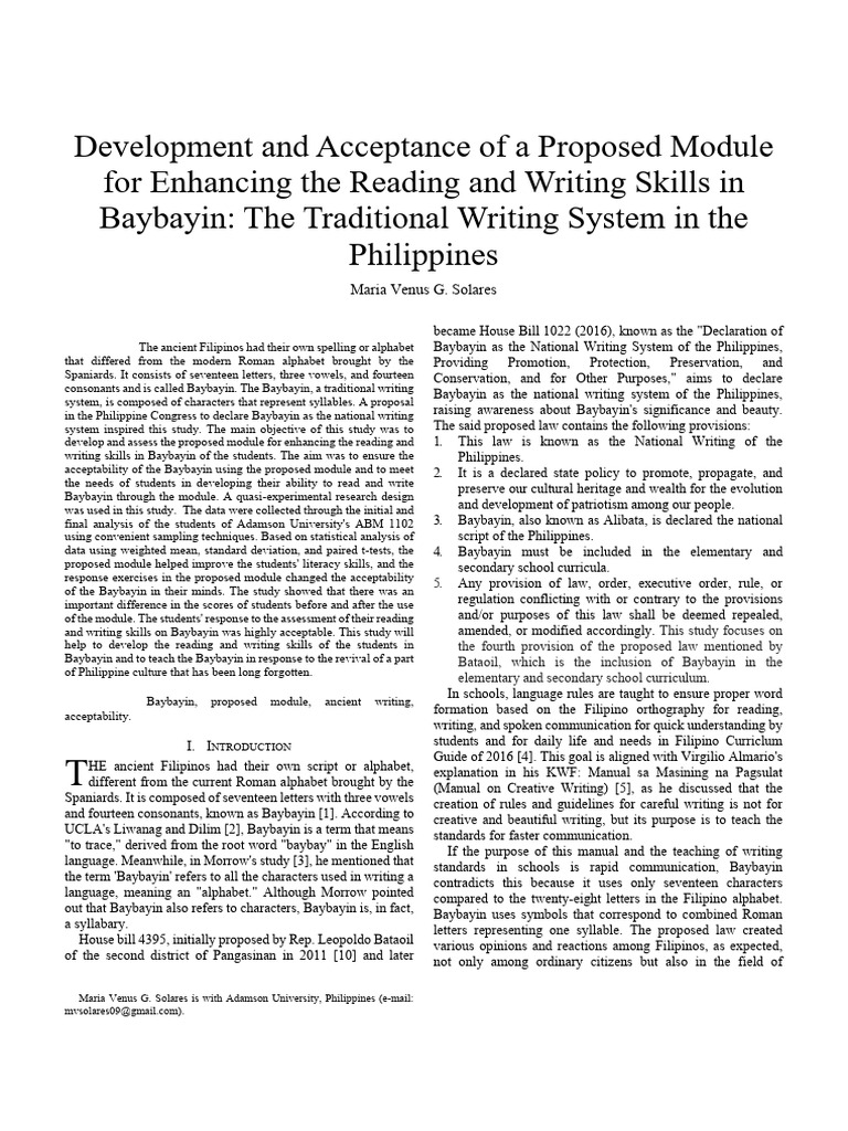 Development and Acceptance of A Proposed Module For Enhancing The ...