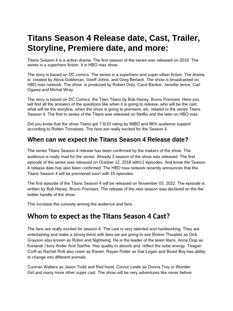 Titans Season 4 Release Date | PDF | Dc Comics