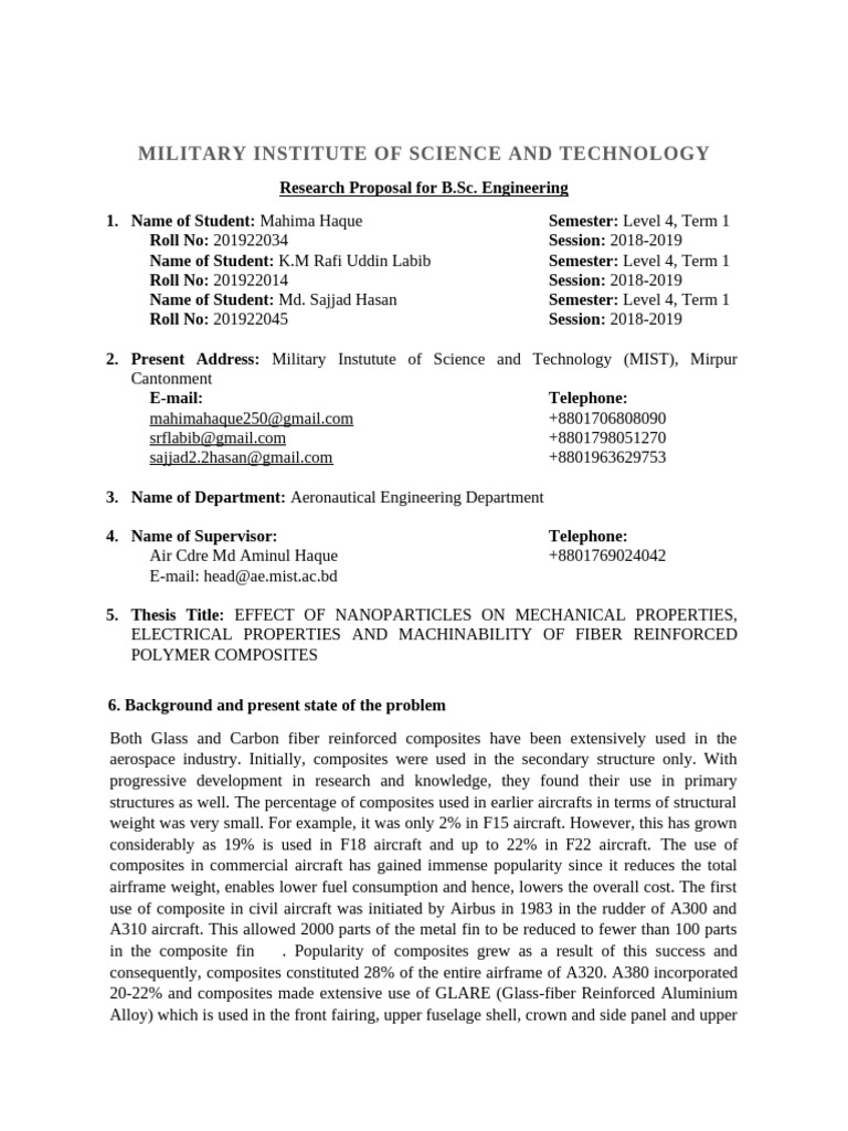 Thesis Proposal Template | PDF | Composite Material | Strength Of Materials