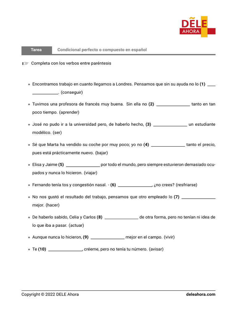 Condicional Perfecto o Compuesto en Espanol | PDF