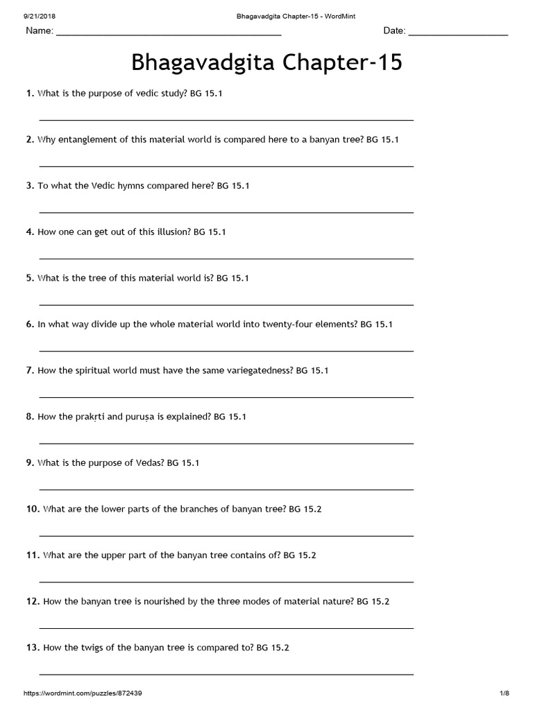 Bhagavad Gita Chapter 15 Study Guide | PDF | Vedas | Consciousness
