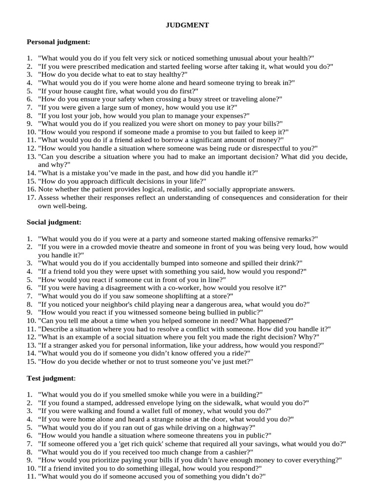 Judgement and Insight Qns | PDF | Mental Disorder | Insight
