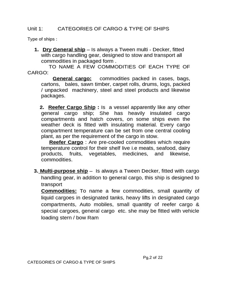 Types of Cargo Ships Explained | PDF
